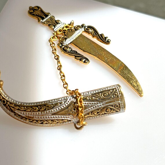 Vintage Damascene Scimitar Removable Sword Brooch Pin - Gem