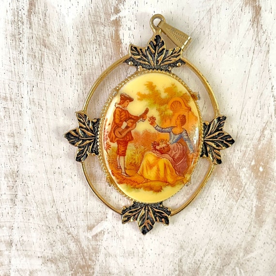 Vintage Framed Porcelain Fragonard Pendant - Gem Vintage Framed Porcelain Fragonard Pendant - Gem