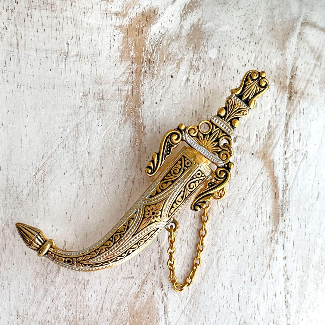 Vintage Damascene Scimitar Removable Sword Brooch Pin - Etsy
