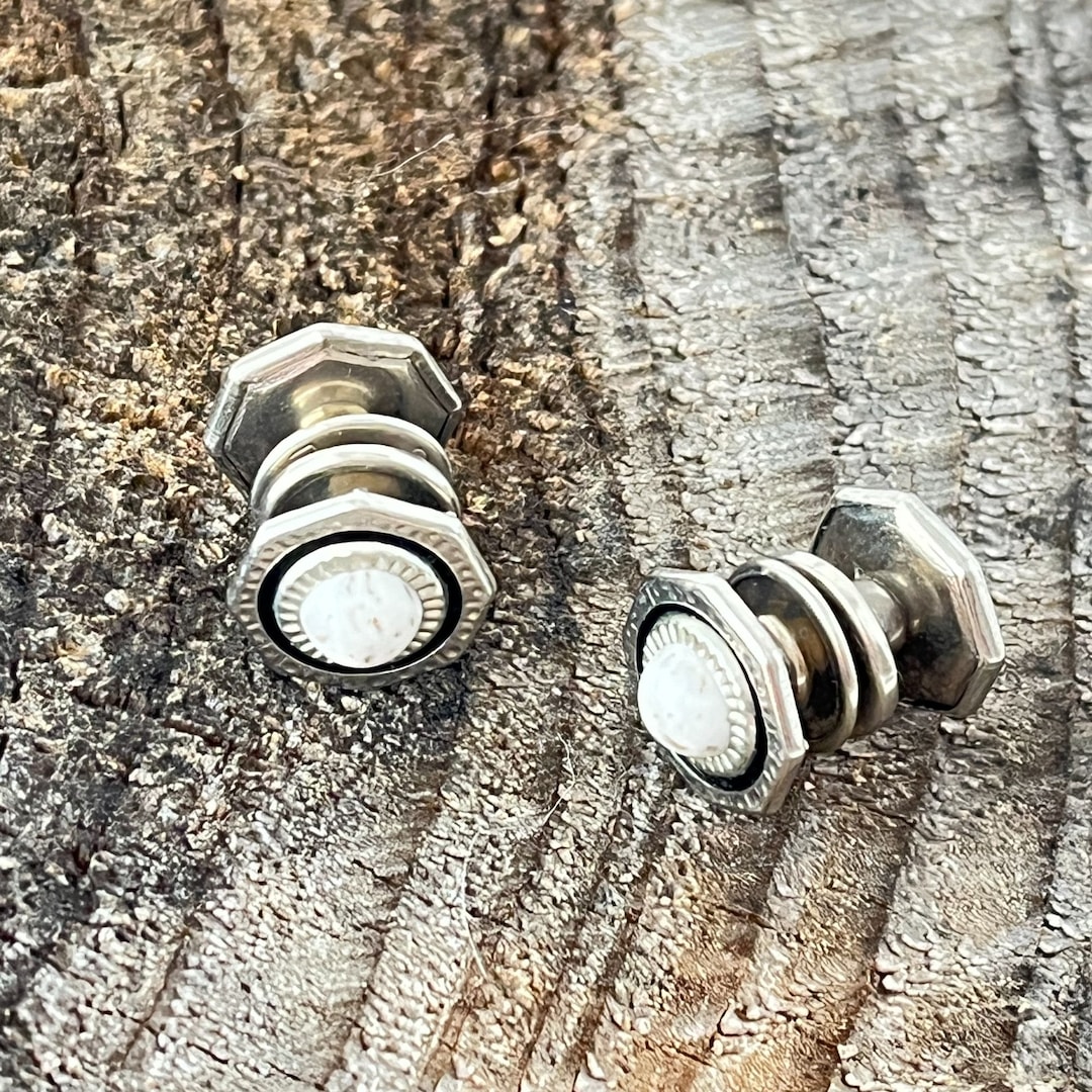 Vintage 1920s 1930s Snap Cuff Buttons Cufflinks Black White Glass ...