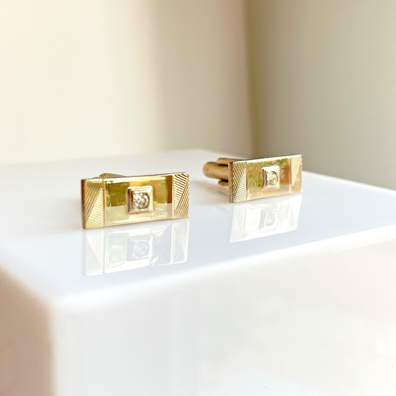 Vintage Fancy Gold Tone Rectangle Rhinestone Cufflinks 1950s - Etsy