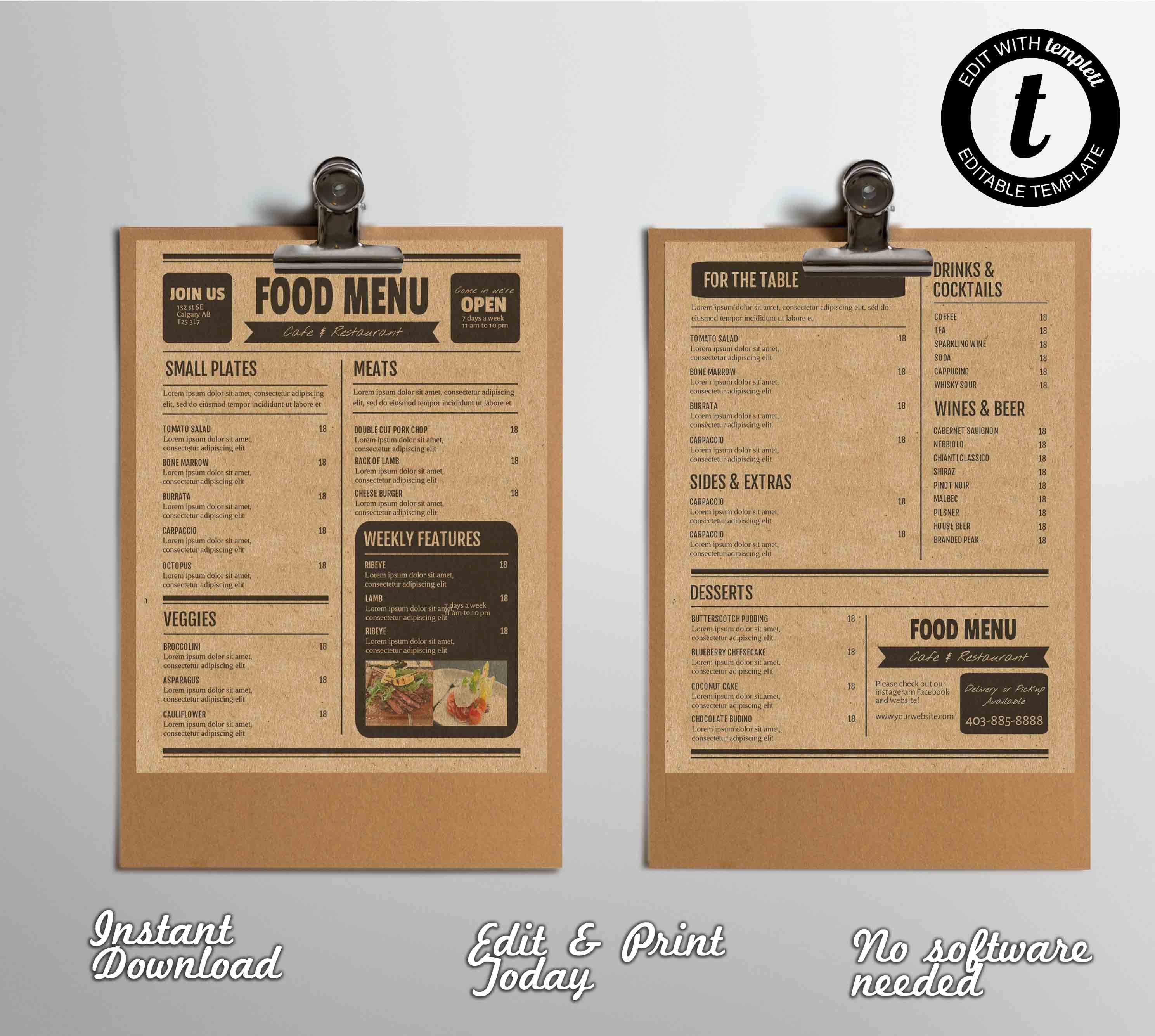 Trendy Restaurant Food Menu Templates, Printable Restaurant Menu ...
