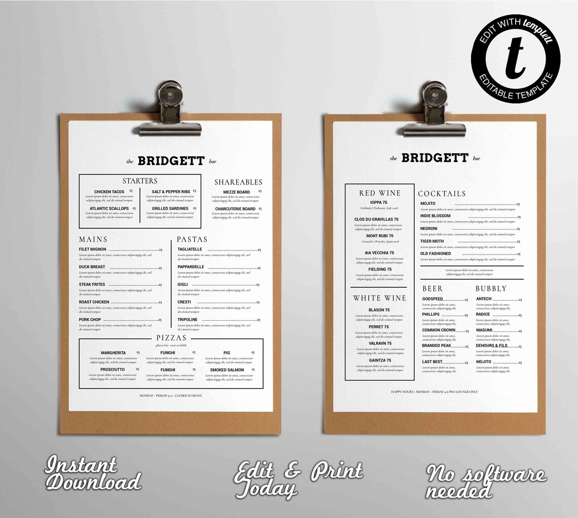 Restaurant Food Menu Template, Classic Menu Template, Modern Food Menu ...