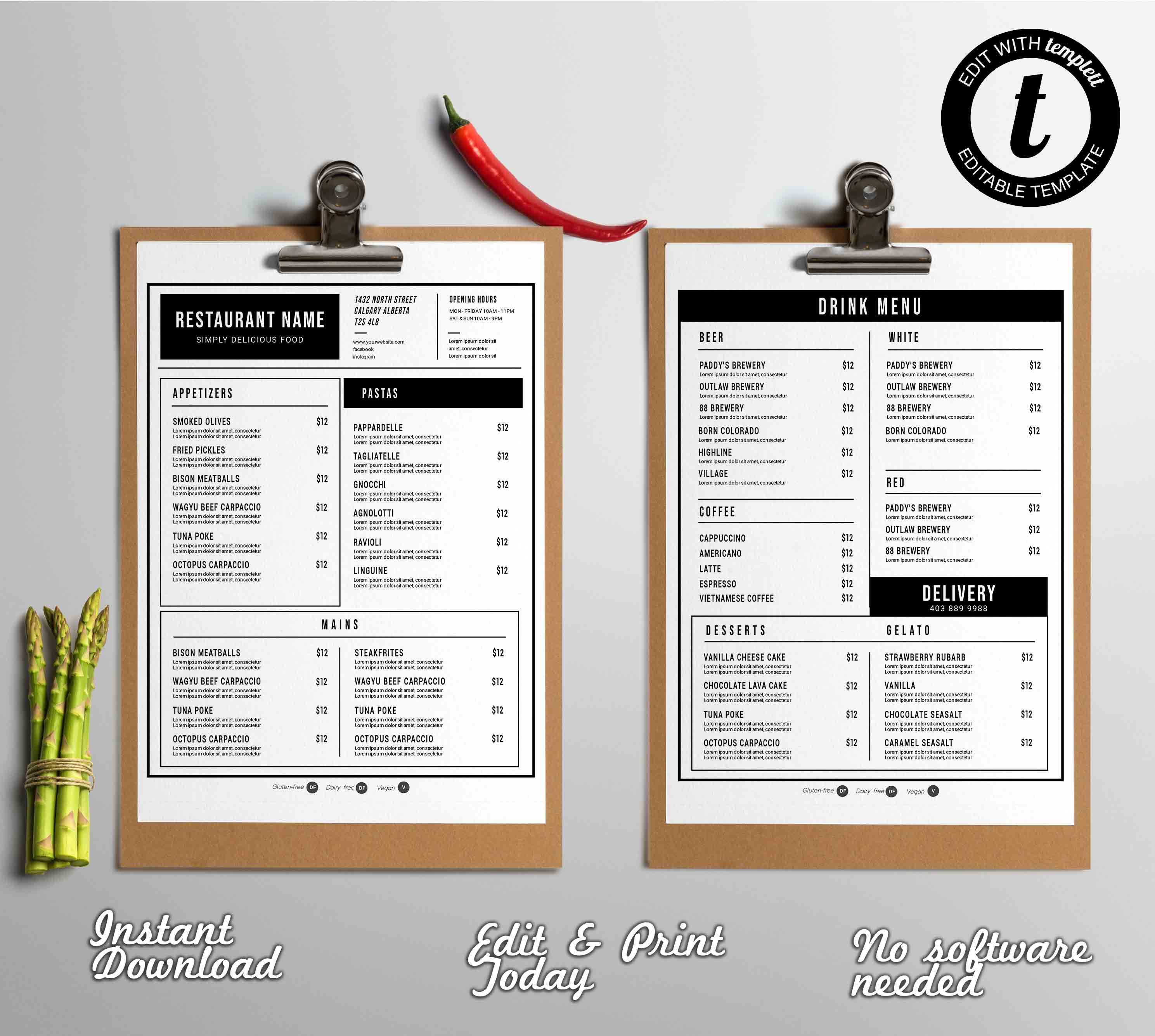 Simple Restaurant Menu Template, Restaurant Food Menu Template, Simple ...