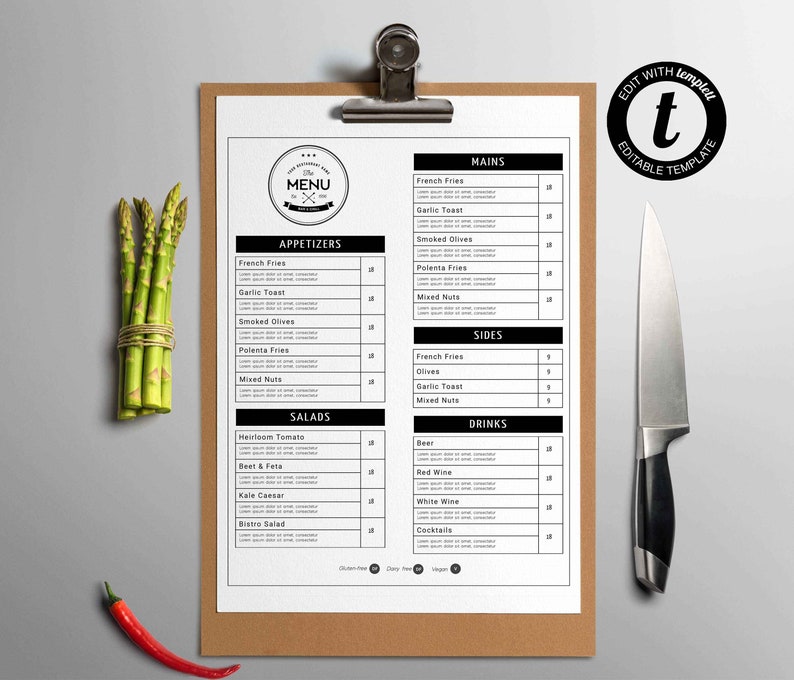 Simple Restaurant Menu Template, Restaurant Food Menu Template, Simple ...