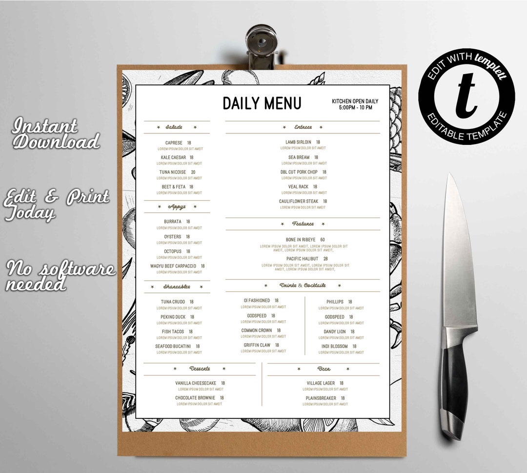 Simple Restaurant Menu Template, Restaurant Menu Template, Simple Menu ...