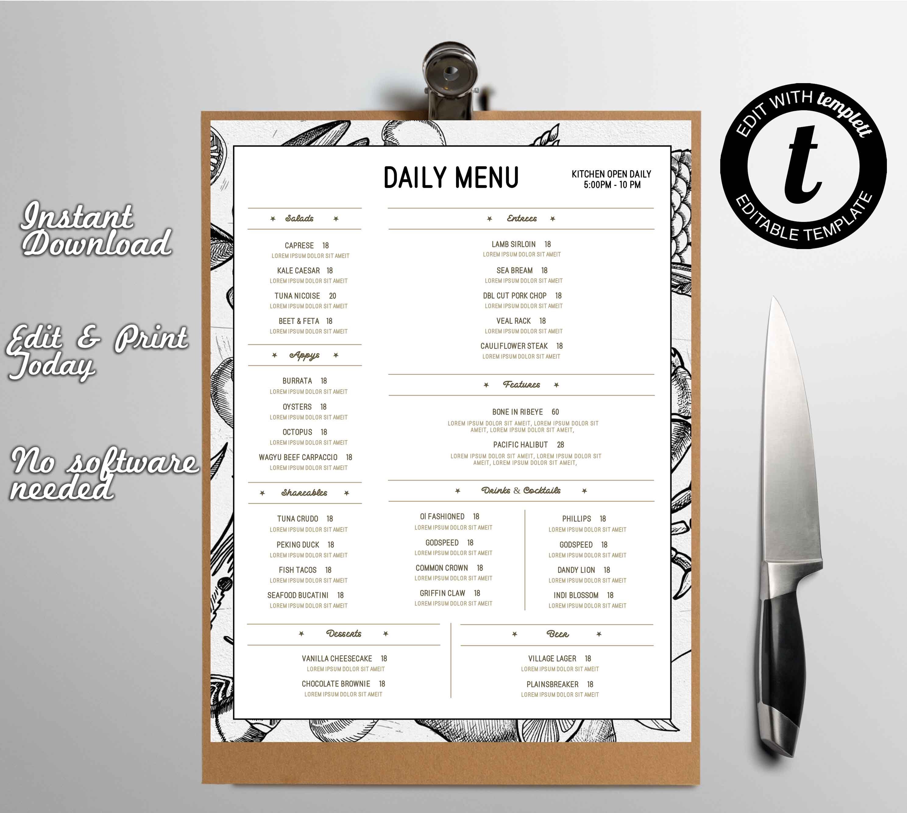 Simple Restaurant Menu Template, Restaurant Menu Template, Simple Menu ...