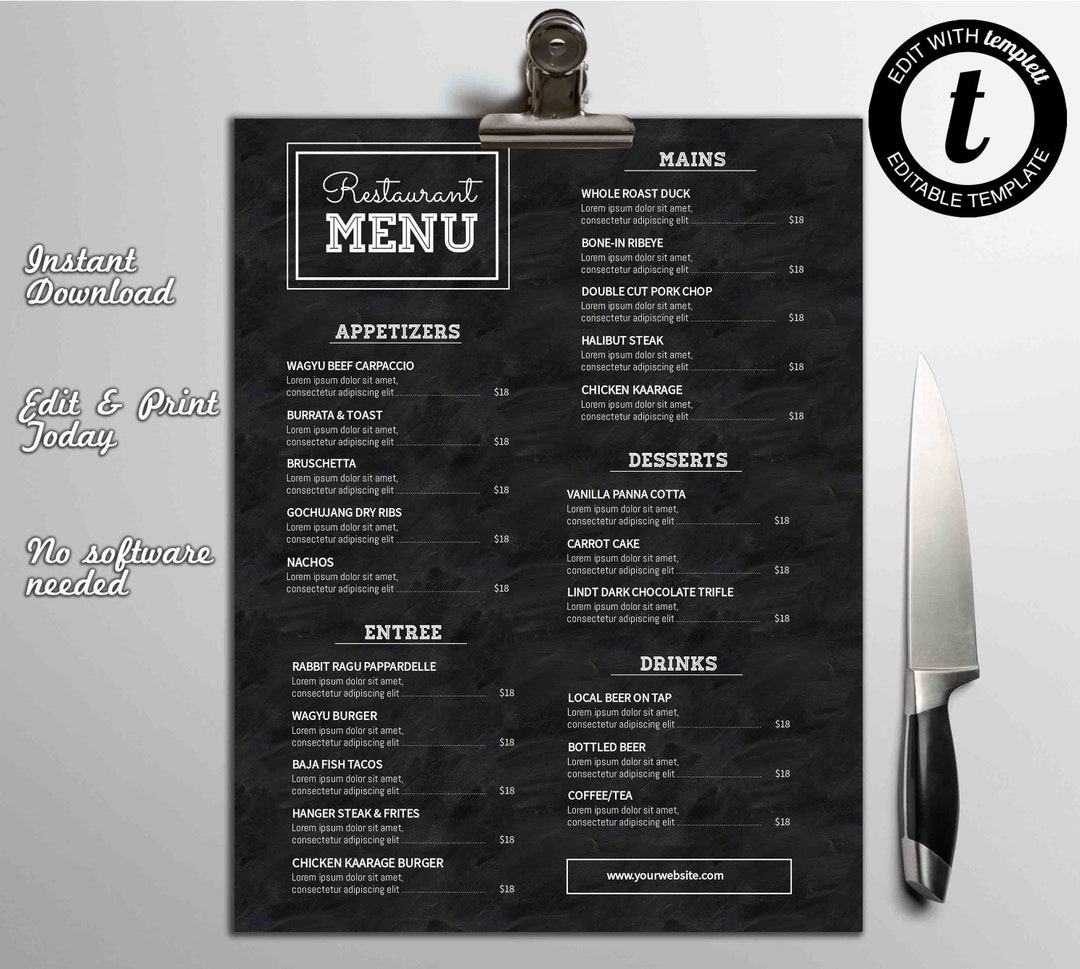 Chalkboard Menu Template, Chalkboard Menu Design, DIY Chalkboard Menu ...