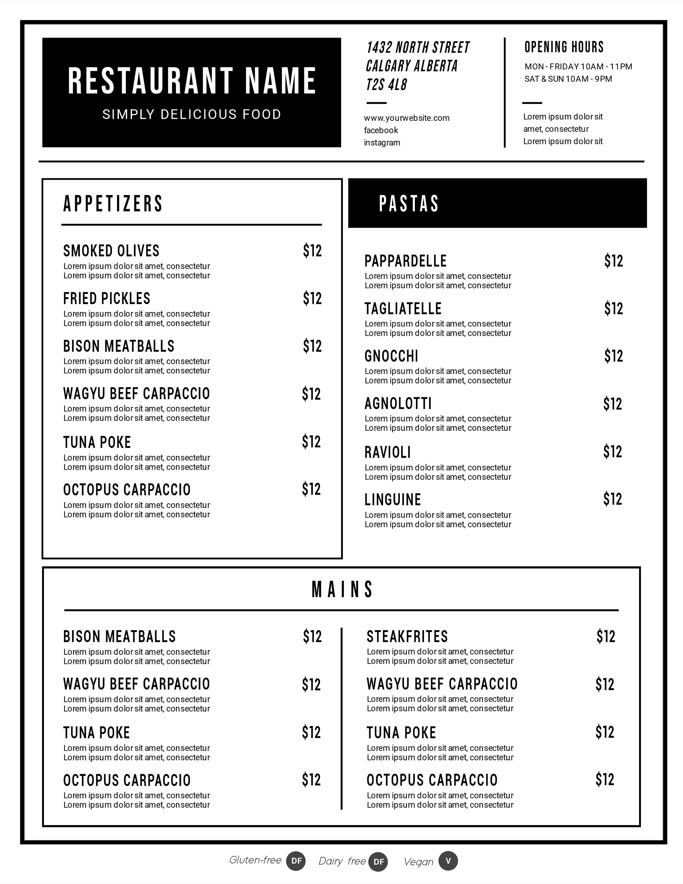 Simple Restaurant Menu Template Restaurant Food Menu - Etsy