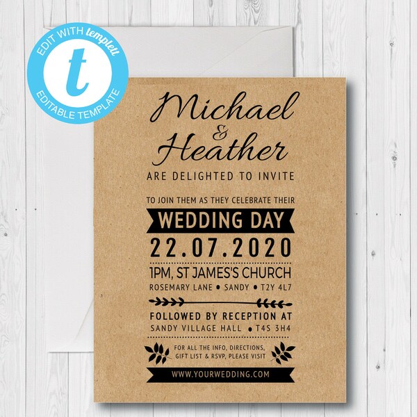 Kraft Wedding Invite - Etsy