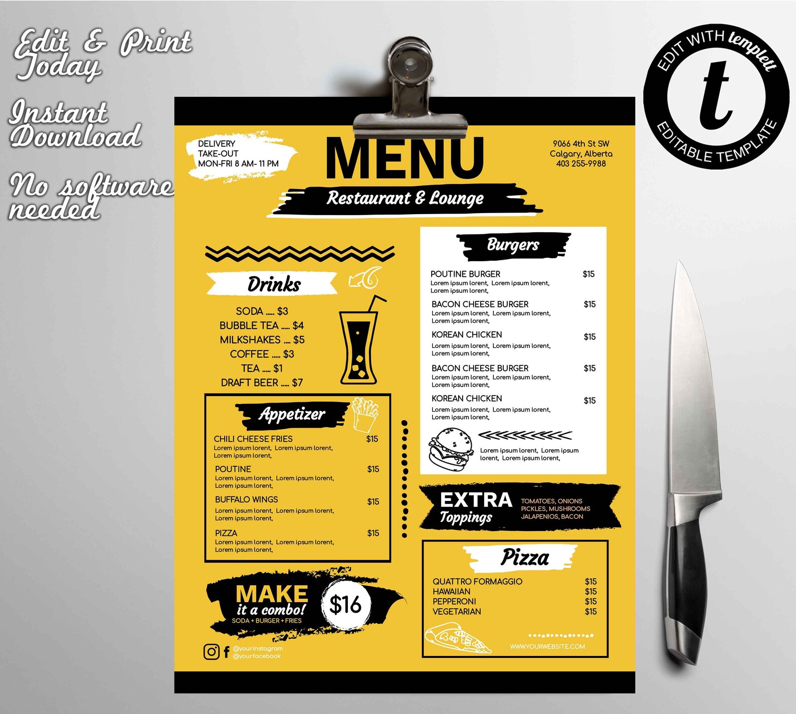 Simple Yellow Menu Template, Minimalist Yellow Menu, Simple Yellow ...