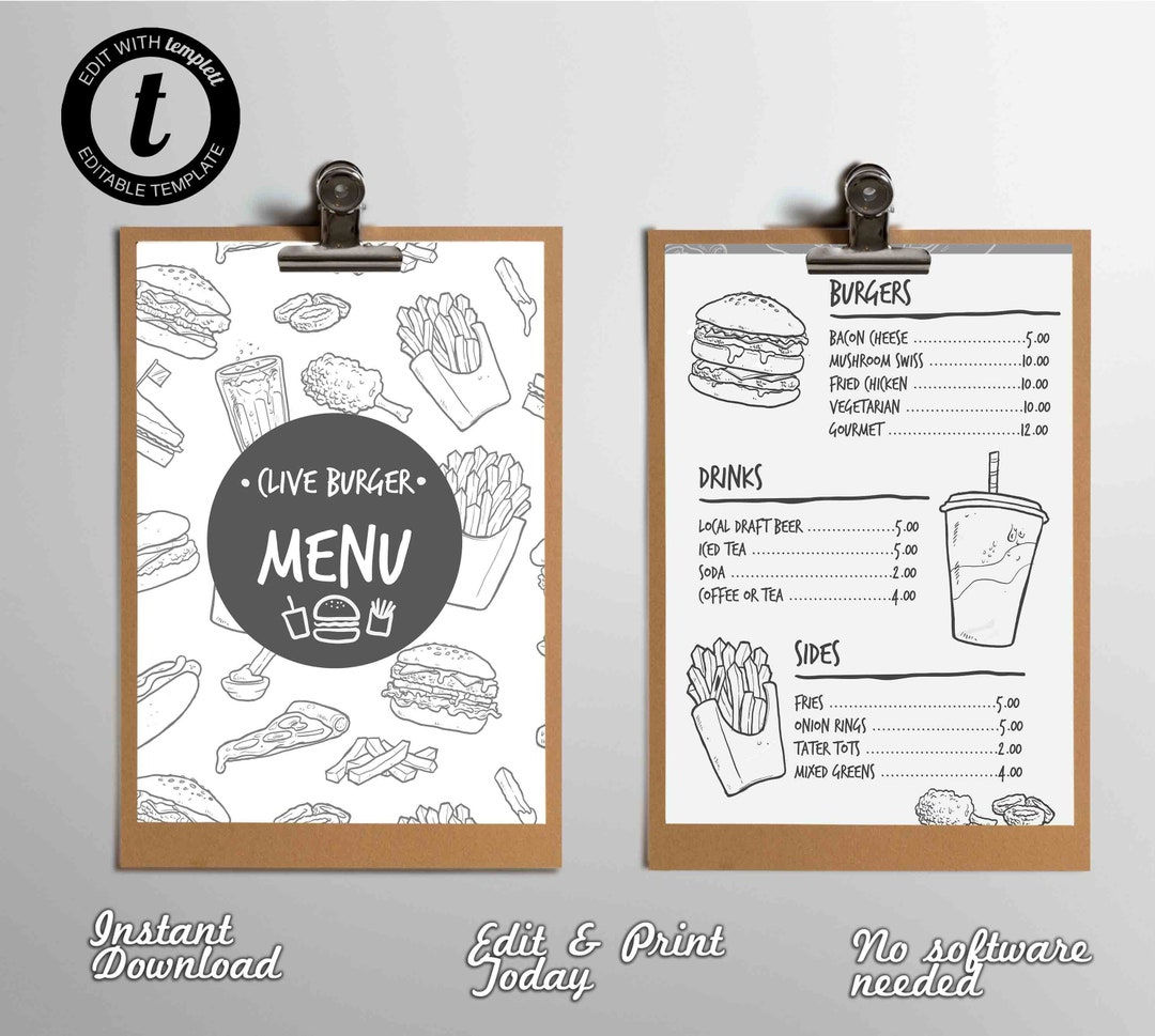 Burger Fast Food Menu Template, Fast Food Menu Template, Fast Food Menu ...