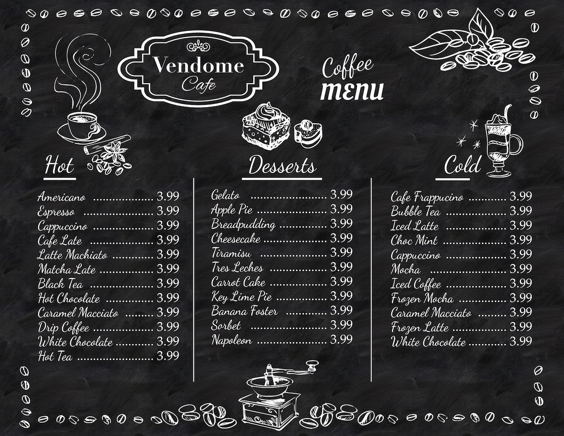 Chalkboard Style Cafe Menu Template Cafe Menu Template DIY | Etsy UK