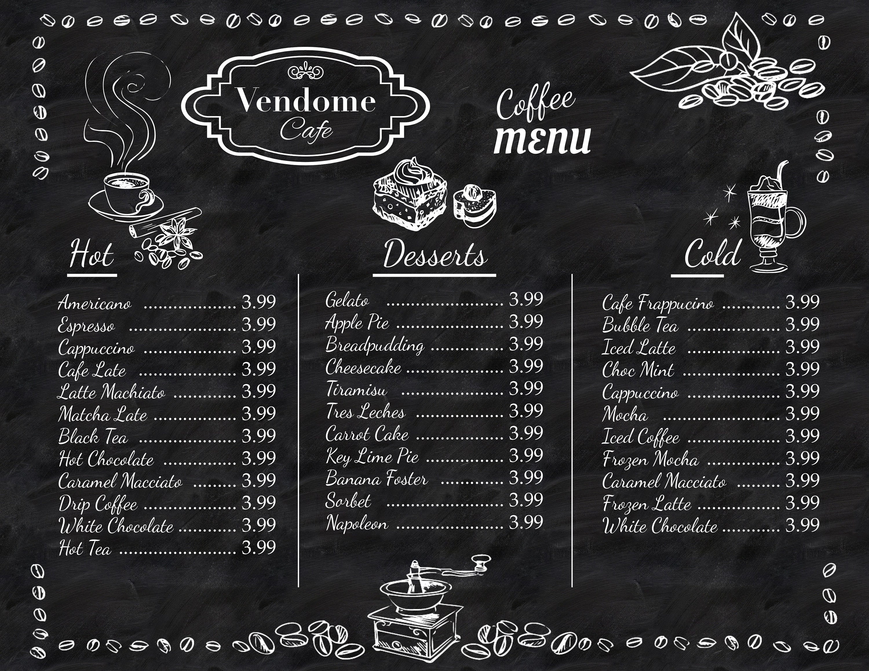 Stationery Paper Cafe Menu Template Chalkboard Style Cafe Menu Template 