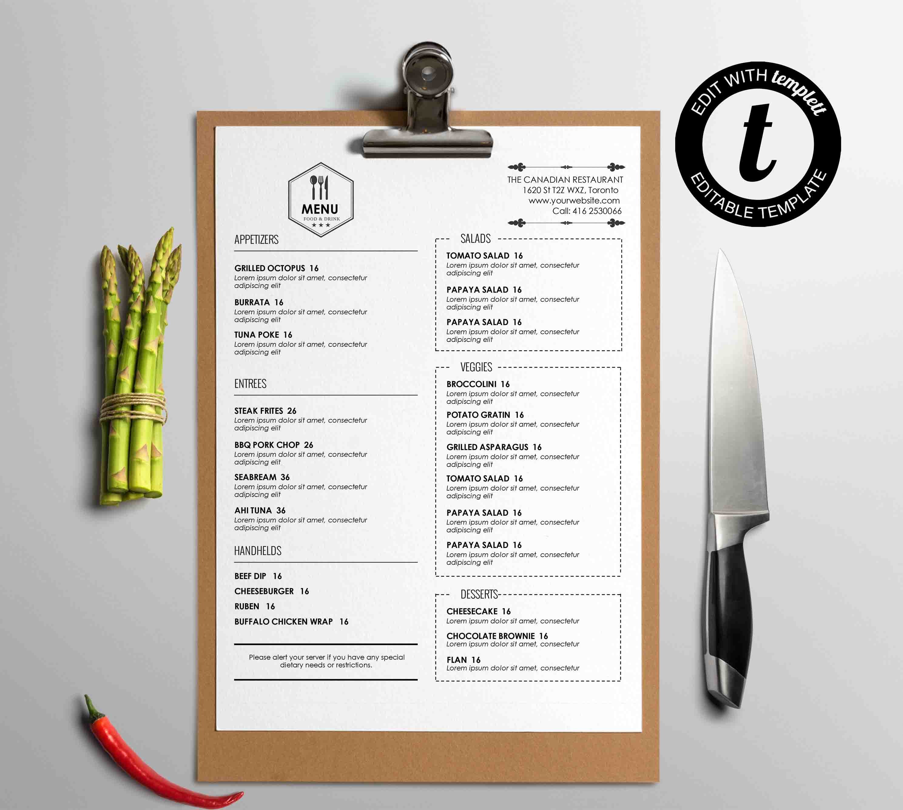 Simple Food Menu Template, Modern Food Menu Template, Restaurant Menu ...