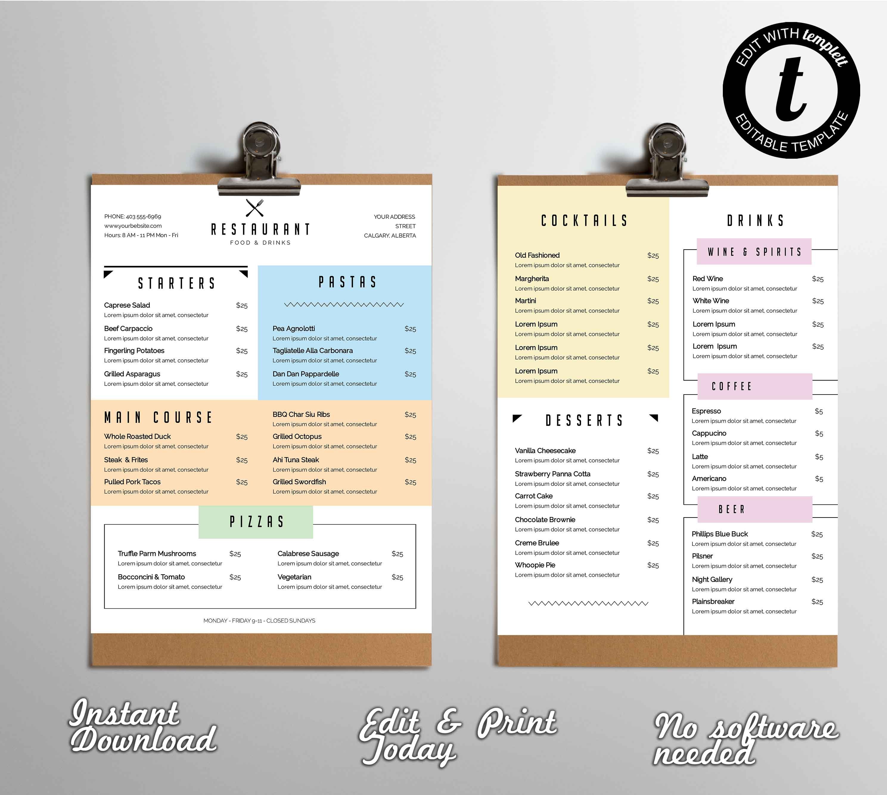 Pastel Colors Vintage Menu Designs