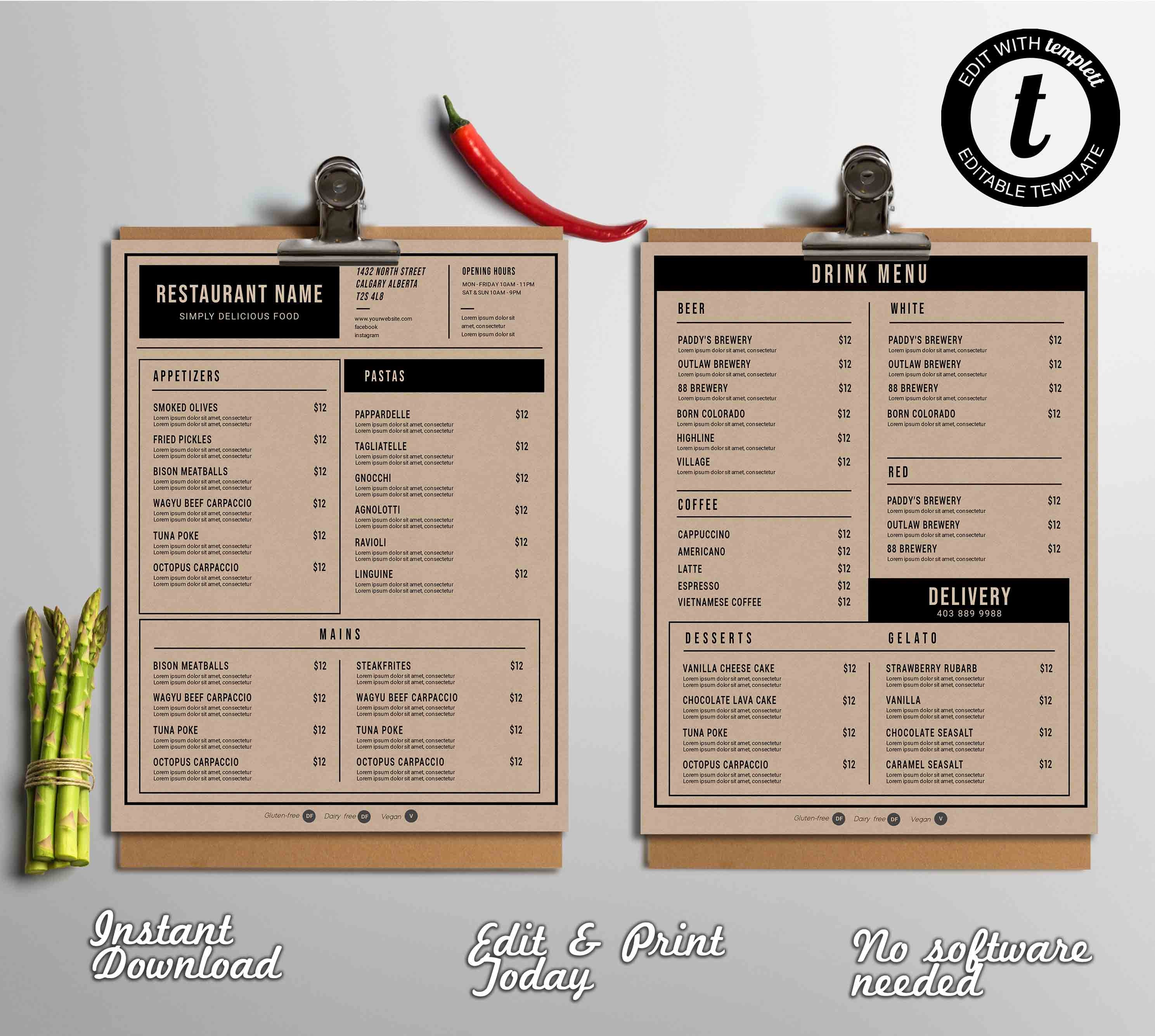Simple Restaurant Menu Template, Restaurant Food Menu Template, Simple ...