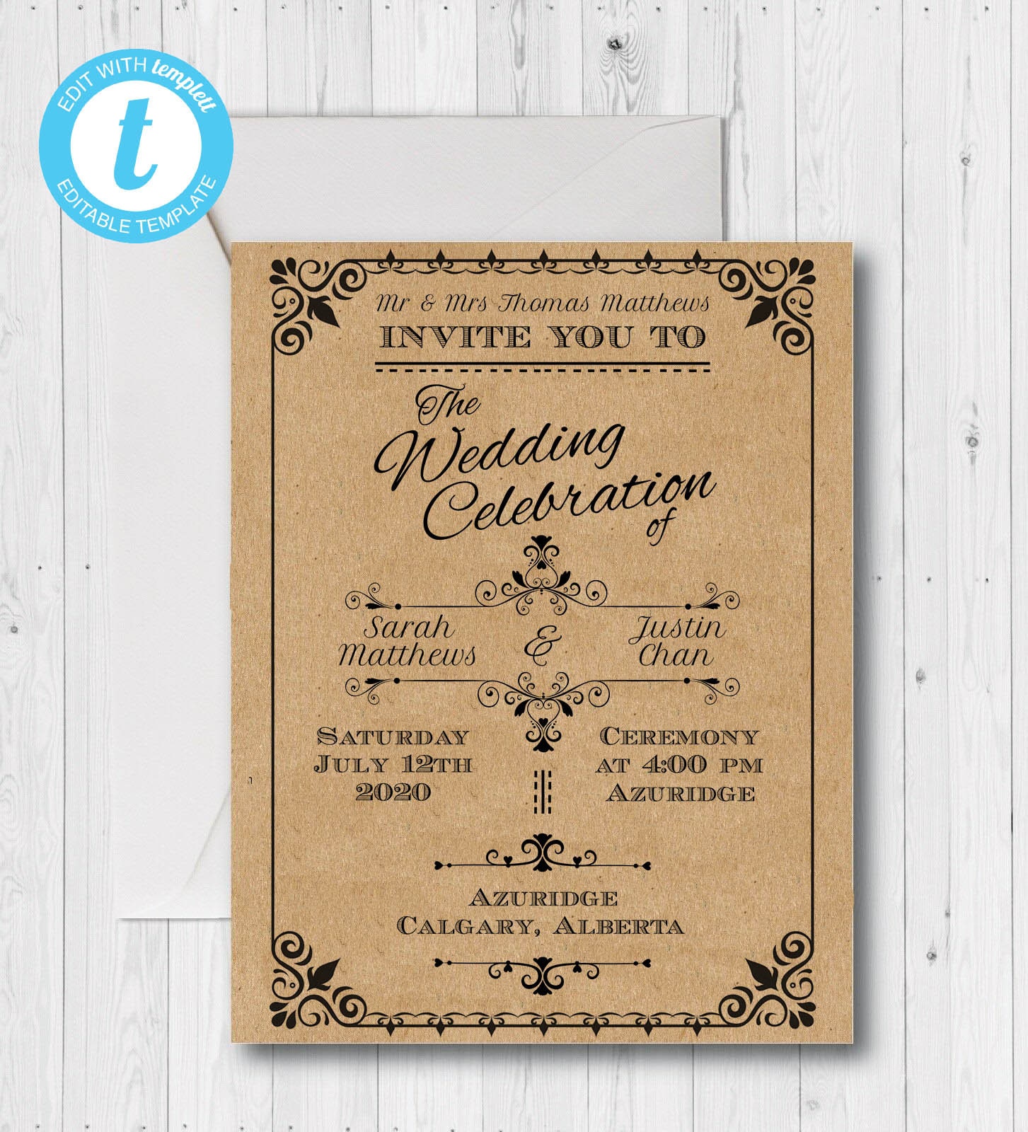 Ornate Vintage Old Fashioned Wedding Invitation Template Suite | Etsy