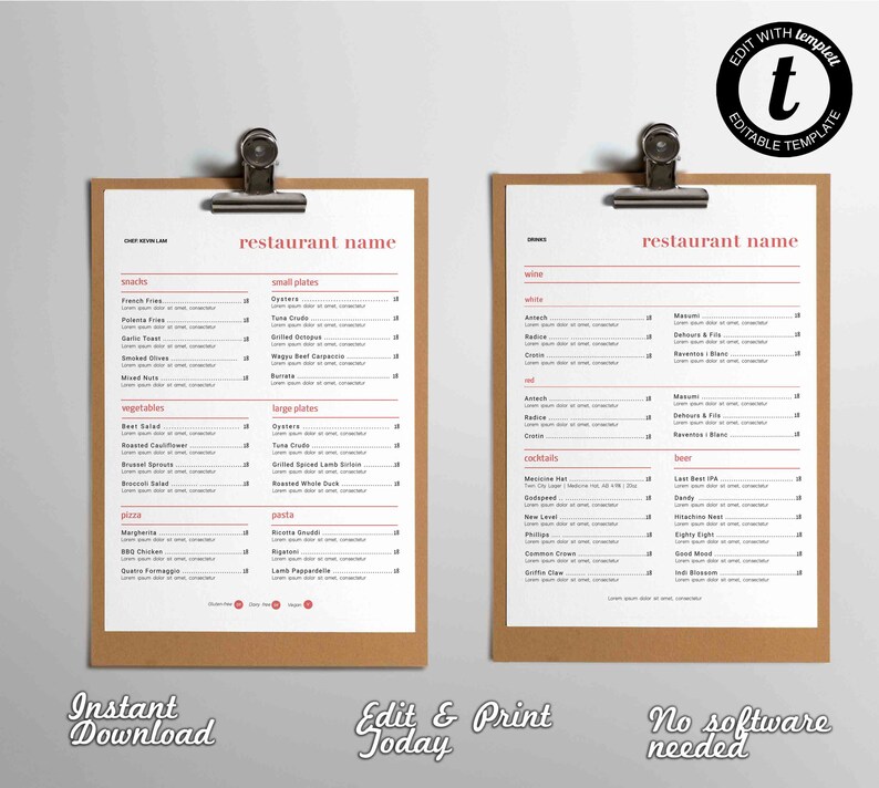 Minimalist Restaurant Menu Template, Restaurant Menu Template ...