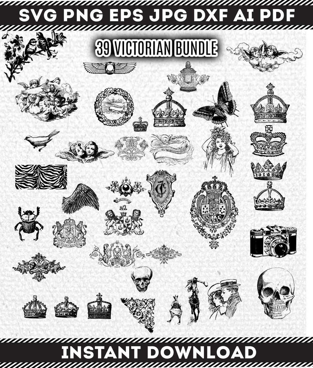 Vintage Victorian SVG Cut Files, Skulls Svg, Crowns SVG, Vintage Svgs ...