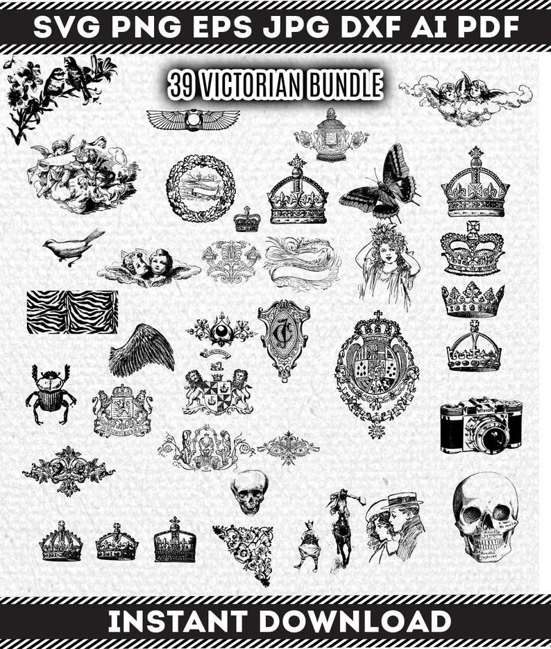 Vintage Victorian SVG Cut Files, Skulls Svg, Crowns SVG, Vintage Svgs ...