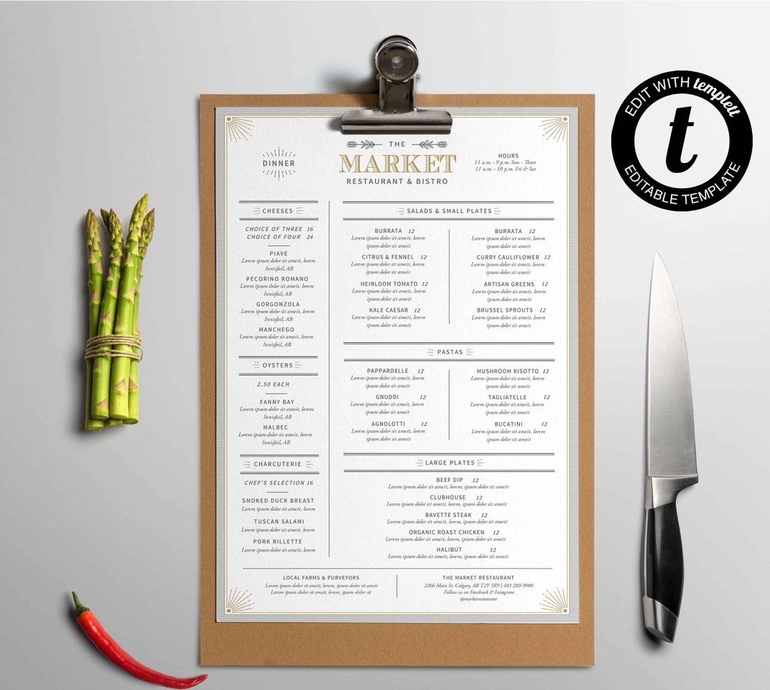 Bistro Restaurant Menu Template, Simple Elegant Menu Template ...