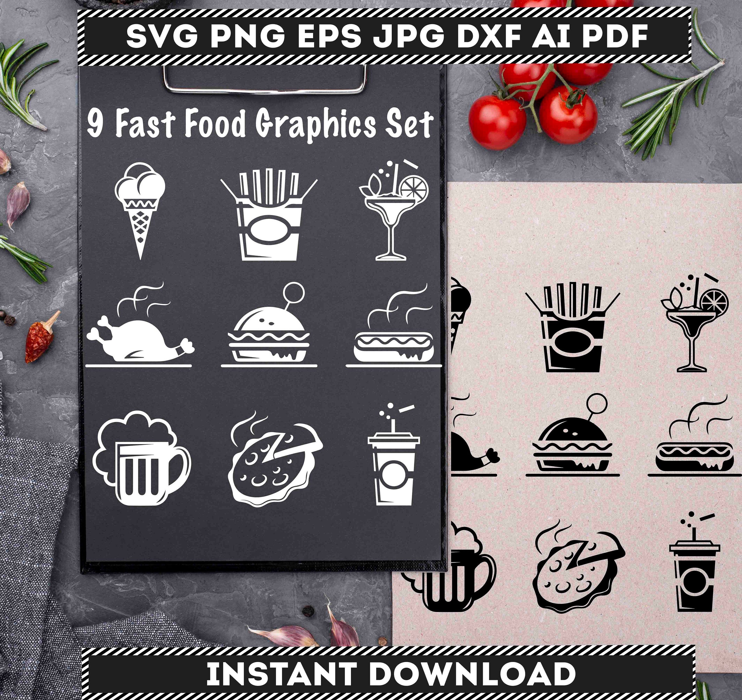 Fast Food Icons SVG, Fast Food Graphics, Fast Food Graphic Design Set ...