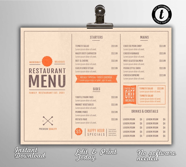 Retro Style Restaurant Menu Template, Simple Retro Menu Template ...