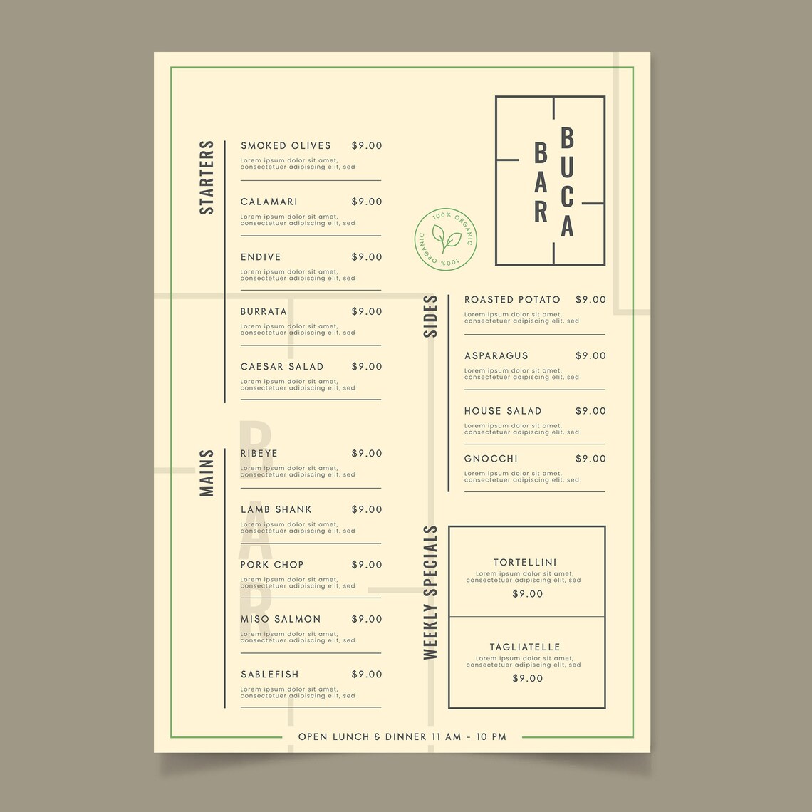 Bistro Style Restaurant Menu Template Vegan Restaurant Menu - Etsy