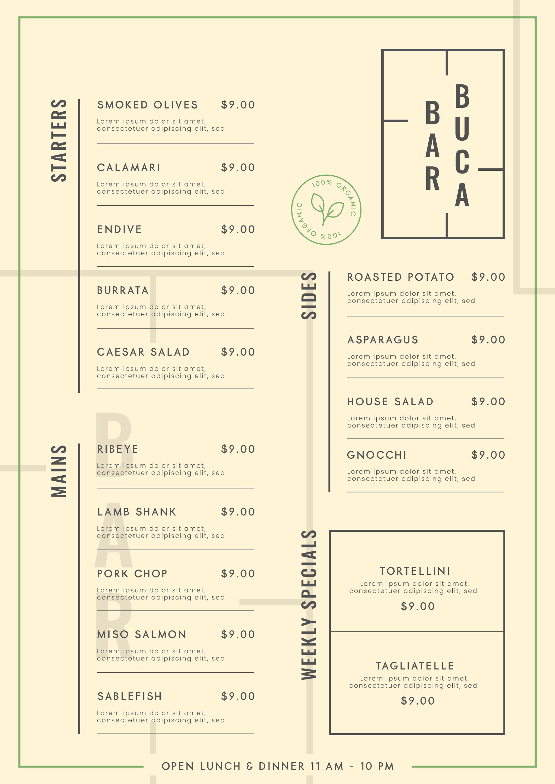 Bistro Style Restaurant Menu Template Vegan Restaurant Menu - Etsy