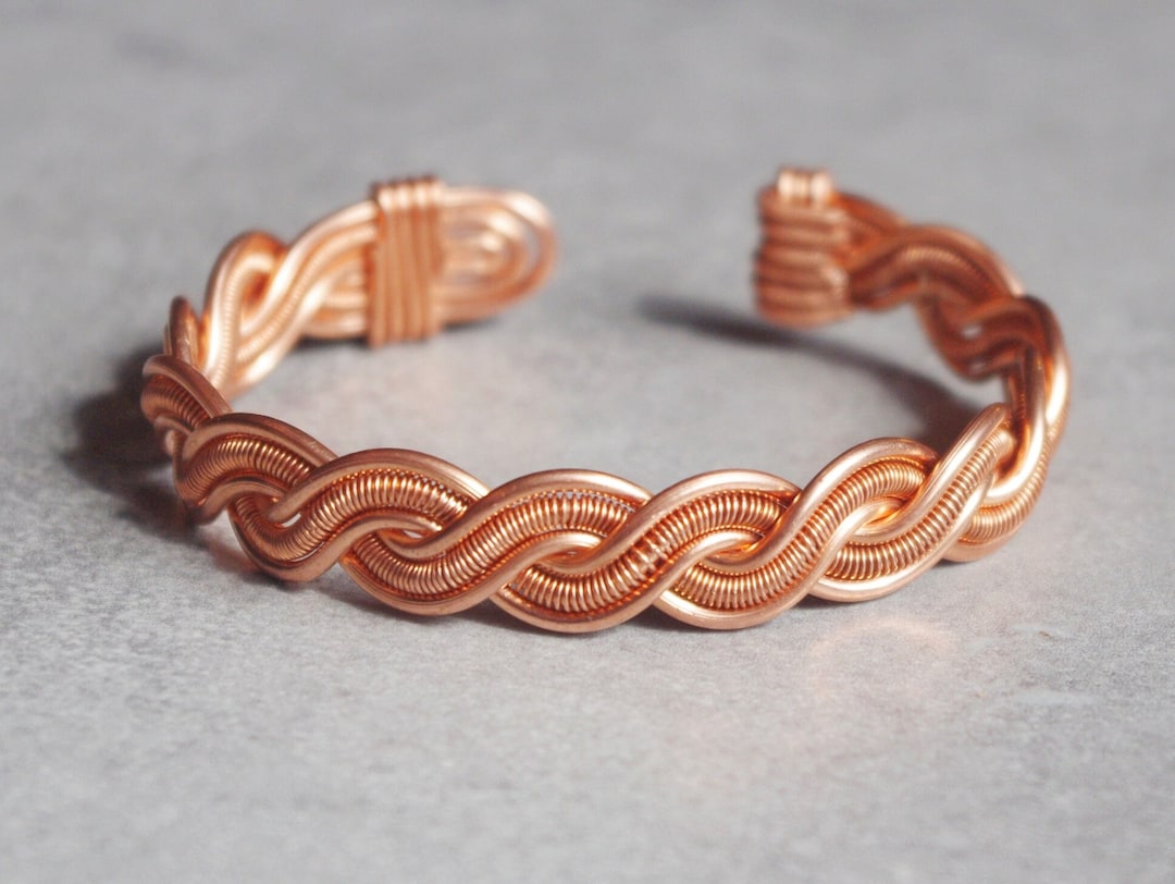 Pure Copper Bracelet. Wire Wrapped Cuff Bracelet. Double Wave. Gift for ...