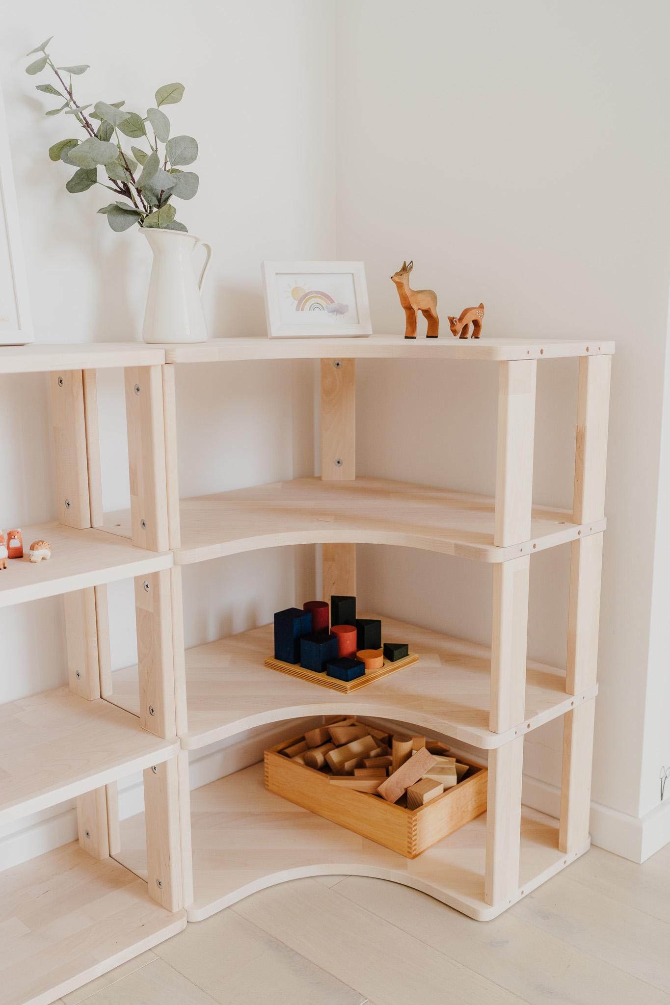 Solid Wood Montessori Corner Shelf | Modern Toy Storage - Etsy