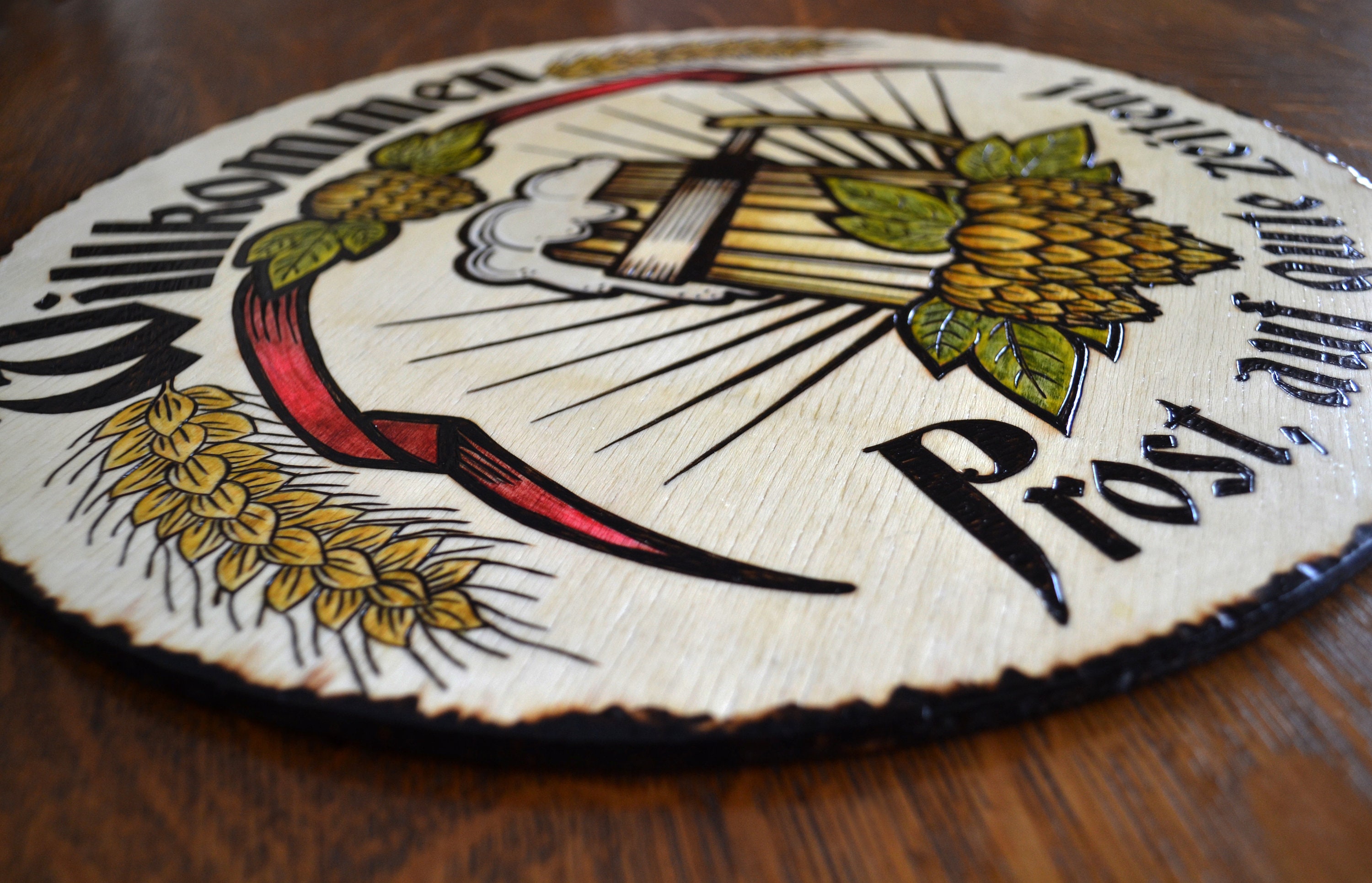 German Prost Welcome Beer Sign Oktoberfest Woodburned Art Wall Decor - Etsy