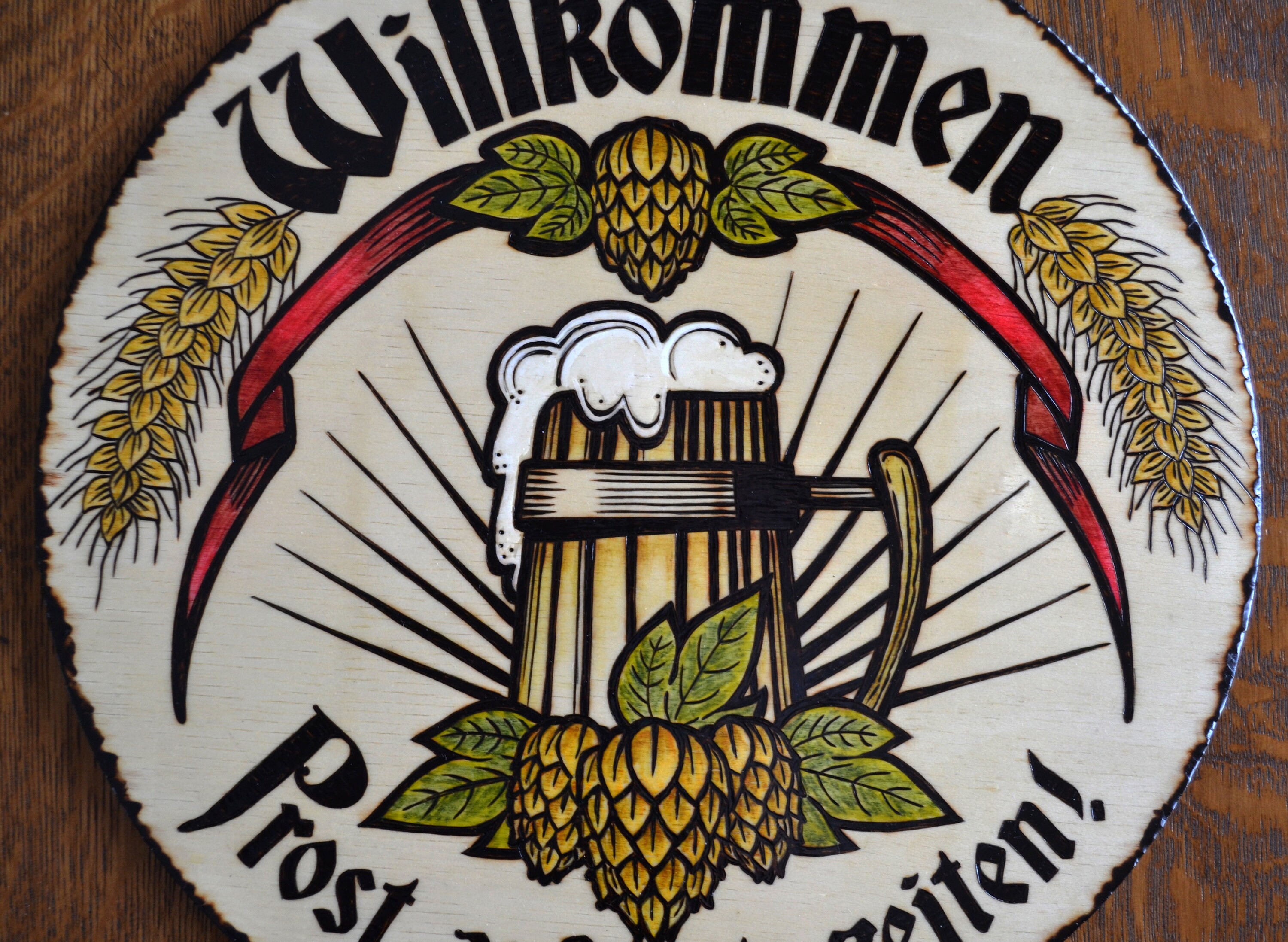 German Prost Welcome Beer Sign Oktoberfest Woodburned Art Wall Decor - Etsy
