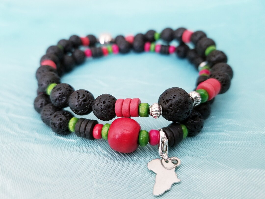 RBG Bracelet Stack, Pan African Inspired, Lava Stone, Grounding, Chakra ...