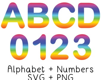 Rainbow Gradient Black and White Border A-Z 0-9 Alphabet Numbers SVG ...