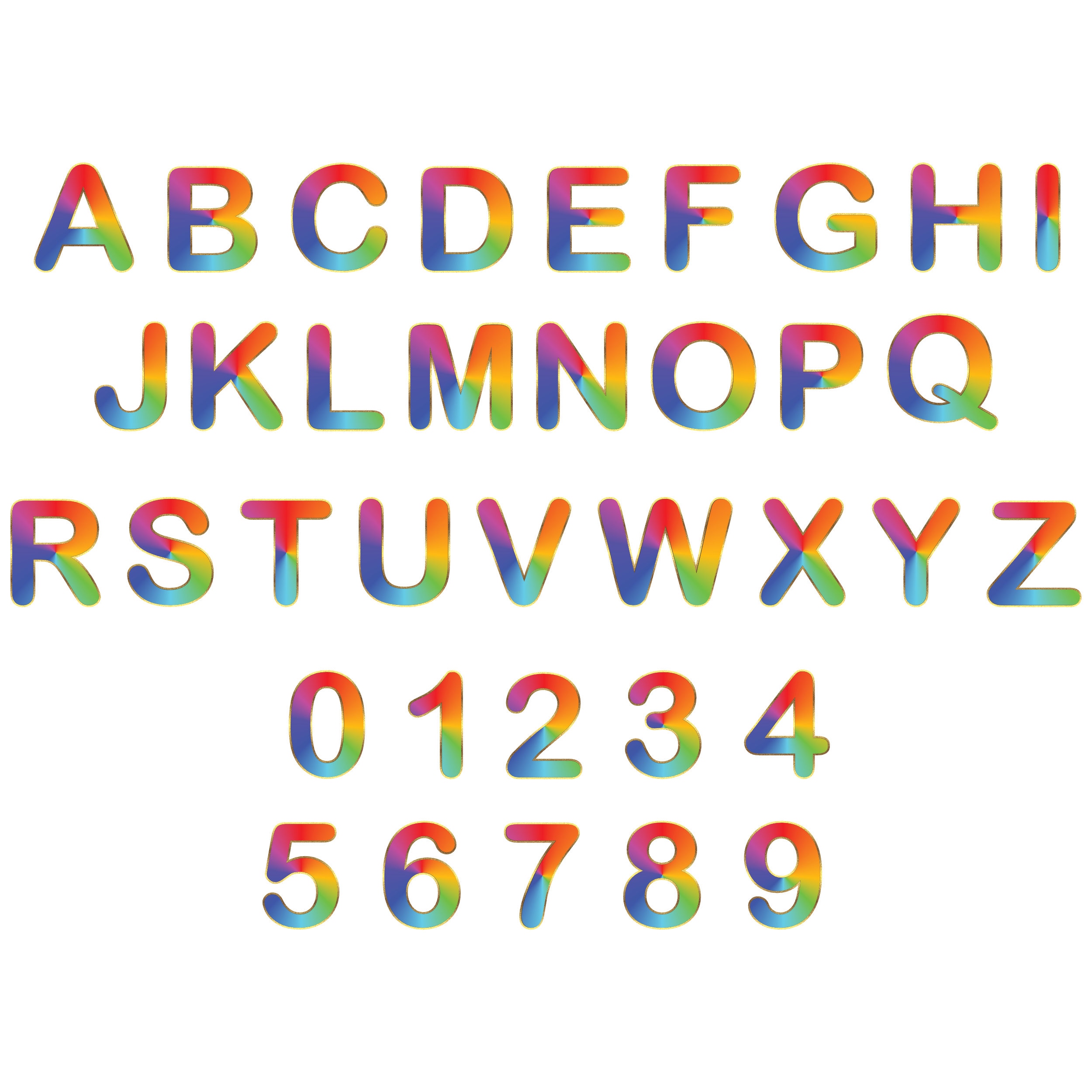 Bright Rainbow Glitter Border Gradient A-Z 0-9 Alphabet Numbers SVG and ...