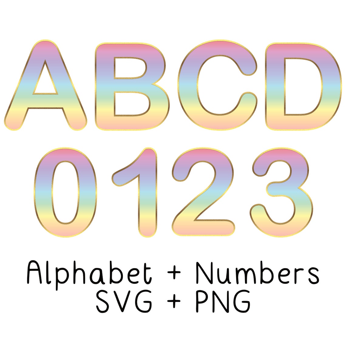 Pastel Rainbow Glitter Border Gradient A-Z 0-9 Alphabet Numbers SVG and ...