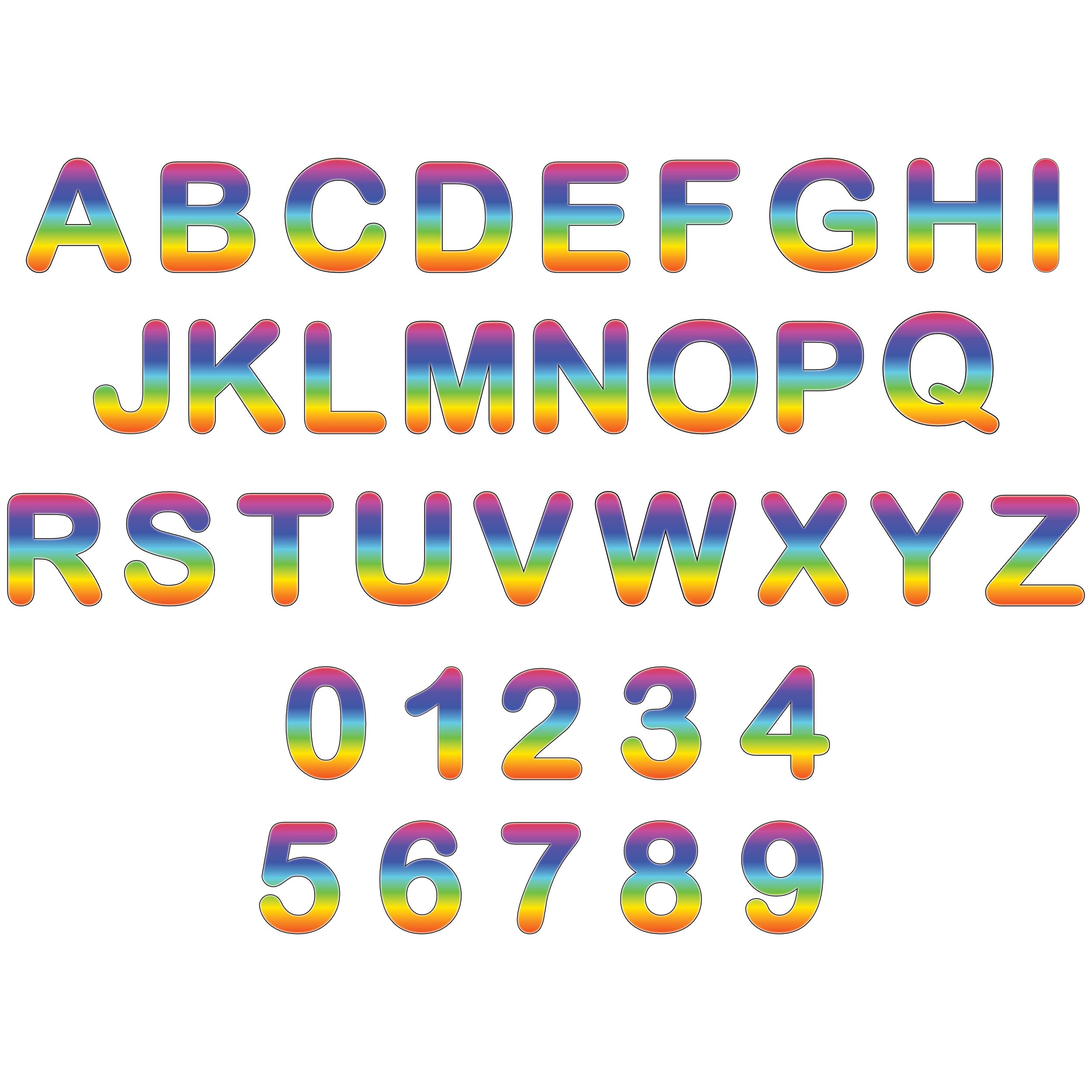 Rainbow Gradient Black and White Border A-Z 0-9 Alphabet Numbers SVG ...