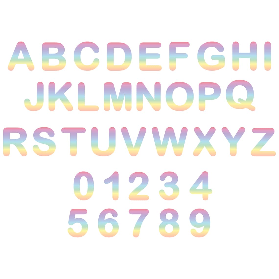 Pastel Rainbow Gradient A-Z 0-9 Alphabet and Numbers SVG and PNG Set ...