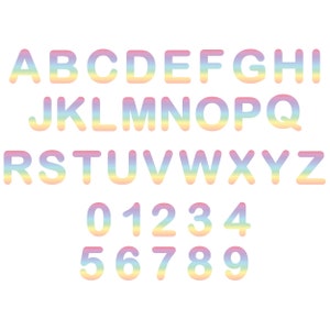 Pastel Rainbow Gradient A-Z 0-9 Alphabet and Numbers SVG and PNG Set ...