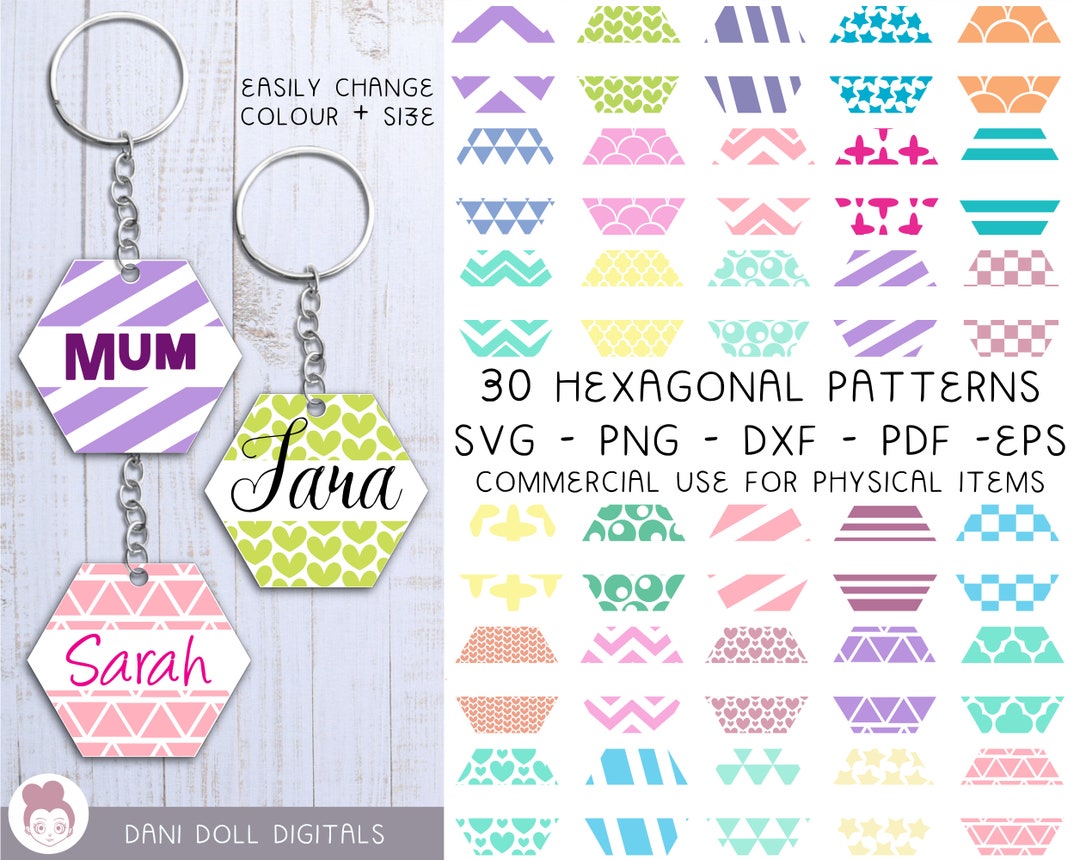 Monogram Hexagon Pattern SVG DXF PNG, Keychain Hexagonal Svg Keychains ...