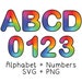 Rainbow Gradient Black Outline A-Z 0-9 Alphabet Numbers SVG and PNG Set ...