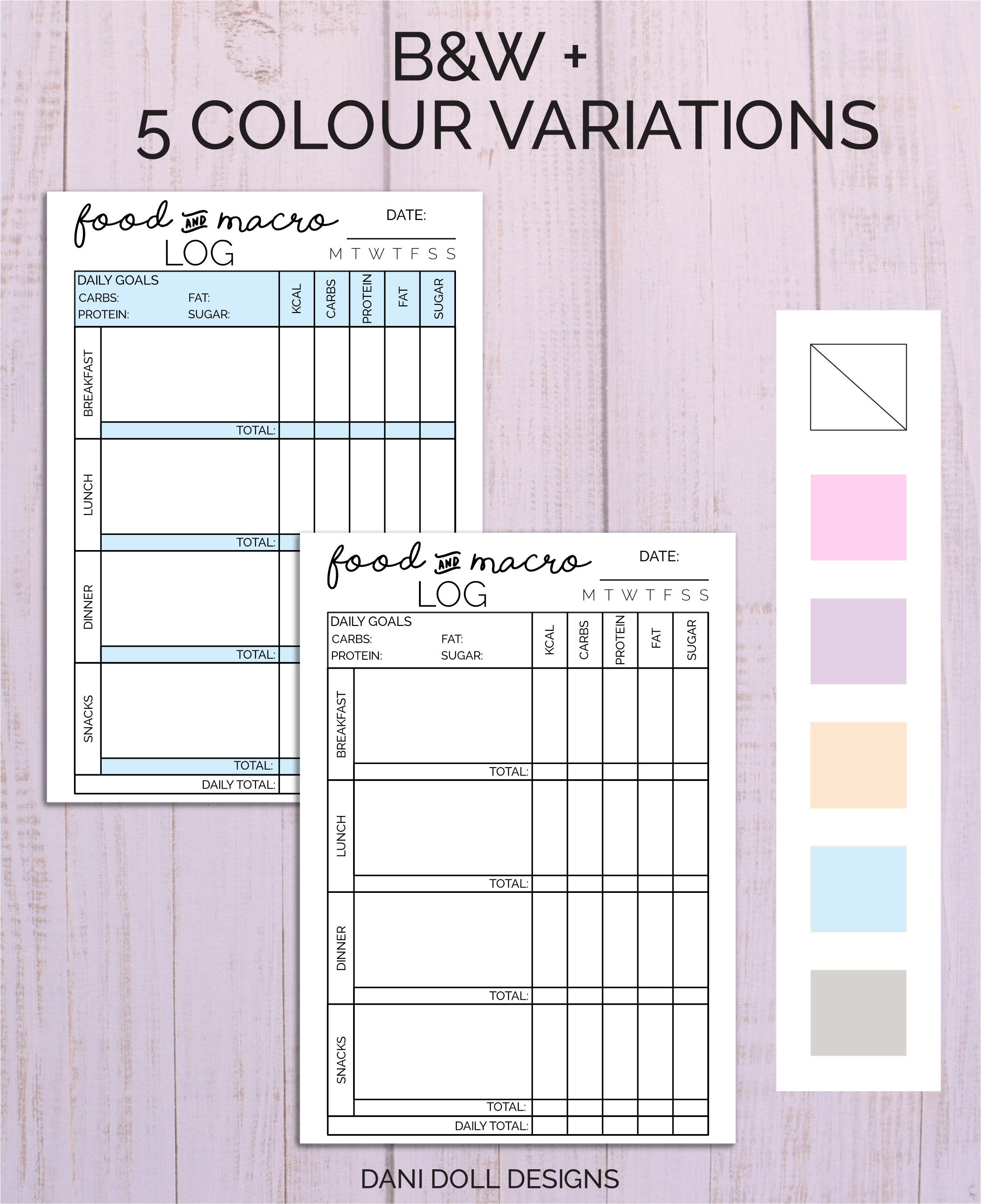 Food Diary & Macro Tracker Printable , Weight Tracking Intake Log ...