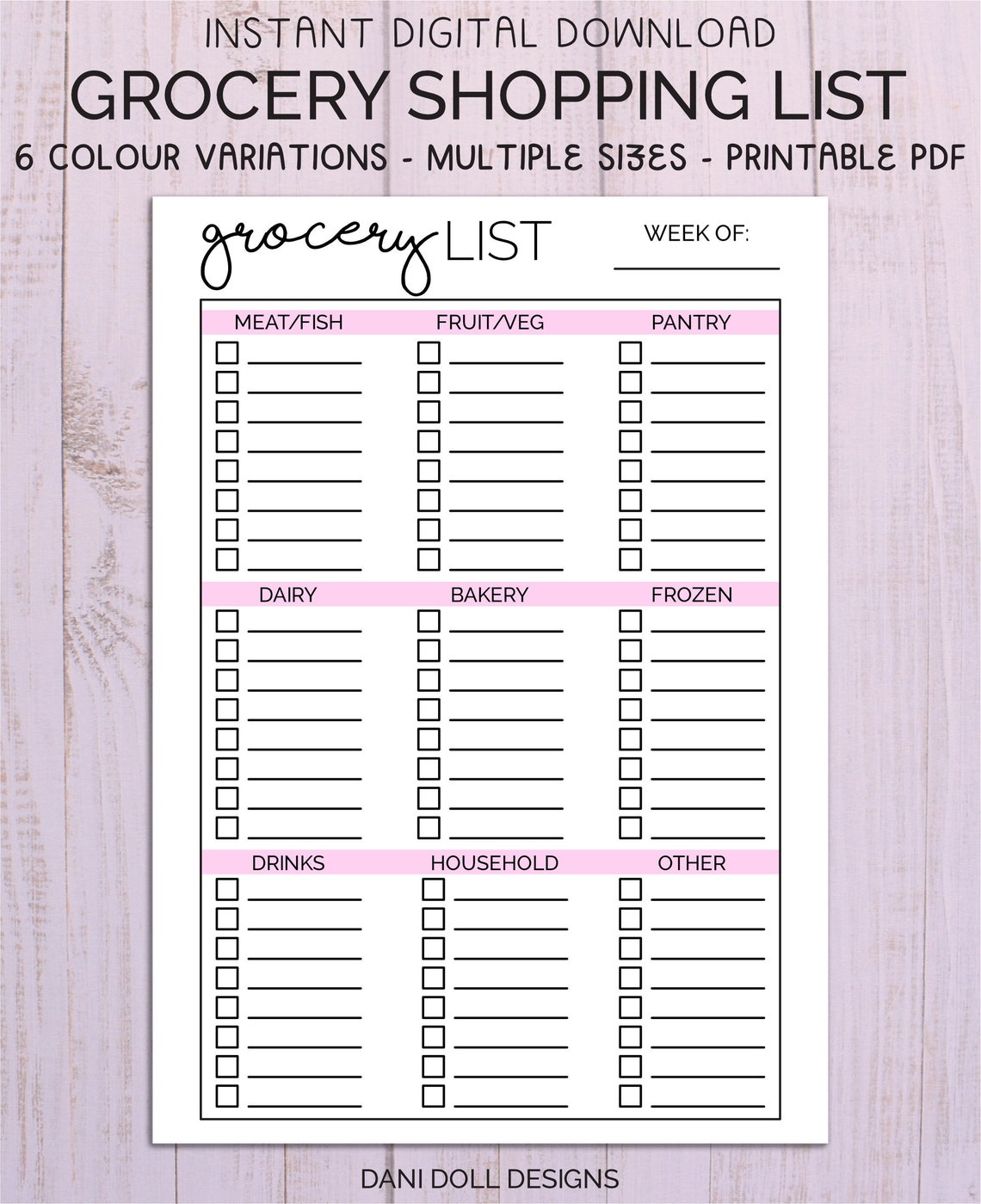 Grocery Food Shopping List Printable , Food Shop , Instant Download 6 ...