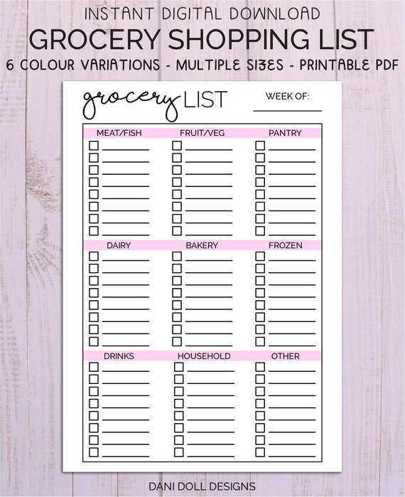 Grocery Food Shopping List Printable Food Shop Instant - Etsy Australia