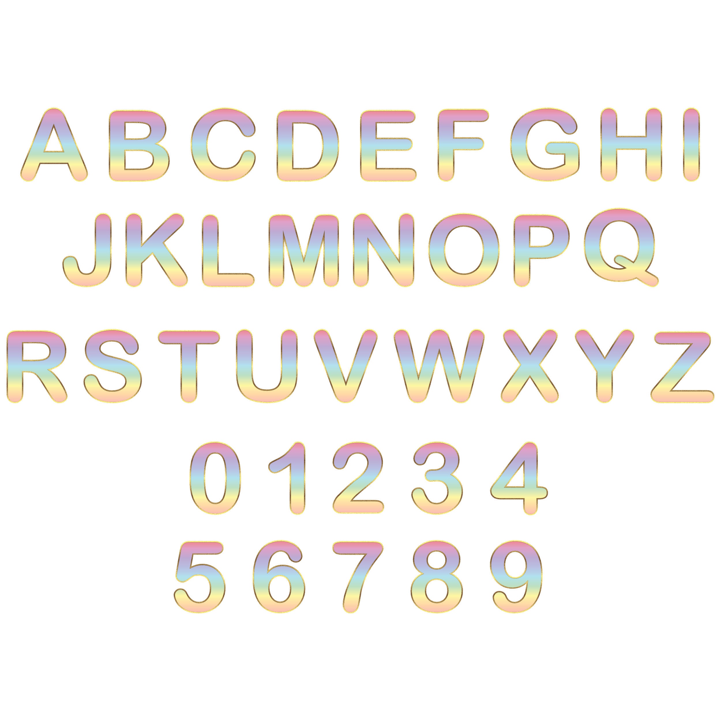 Pastel Rainbow Glitter Border Gradient A-Z 0-9 Alphabet Numbers SVG and ...