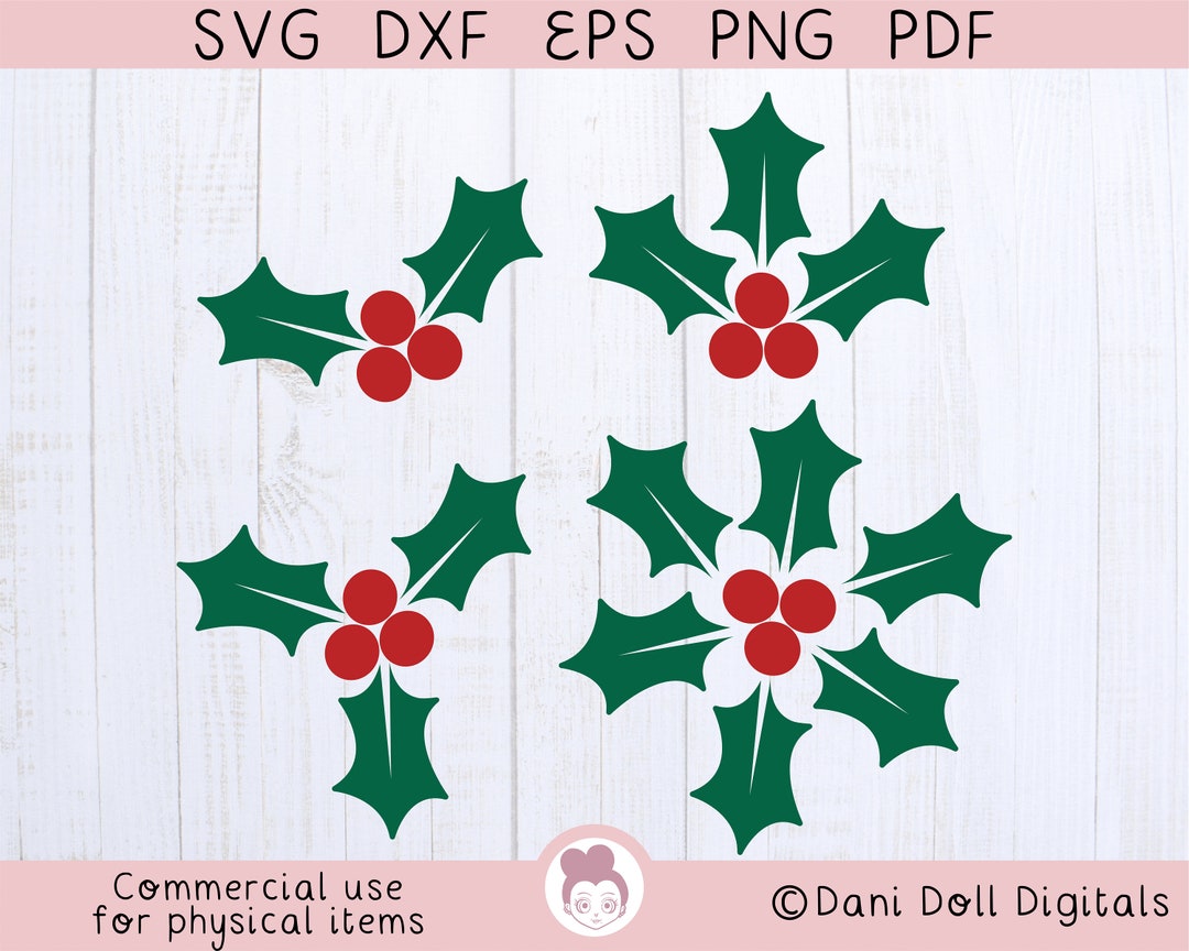Holly Leaves and Berries SVG DXF PNG Clip Art, Xmas Festive Tree ...