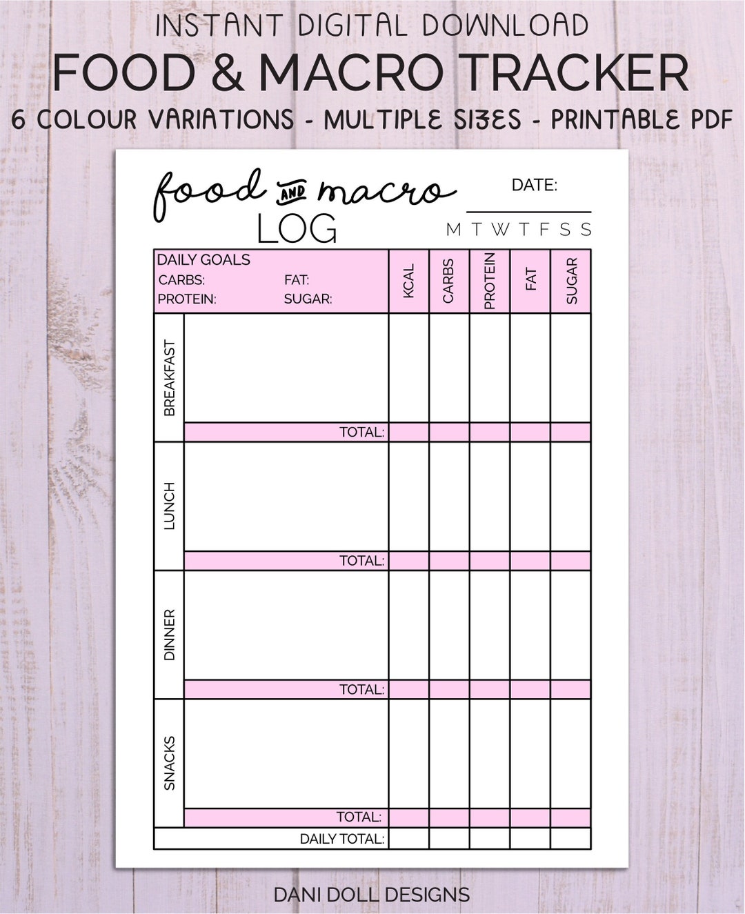 Food Diary & Macro Tracker Printable , Weight Tracking Intake Log ...