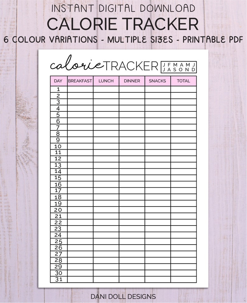 Calorie Tracker Printable , Food Journal , Weight Tracking Food Intake ...